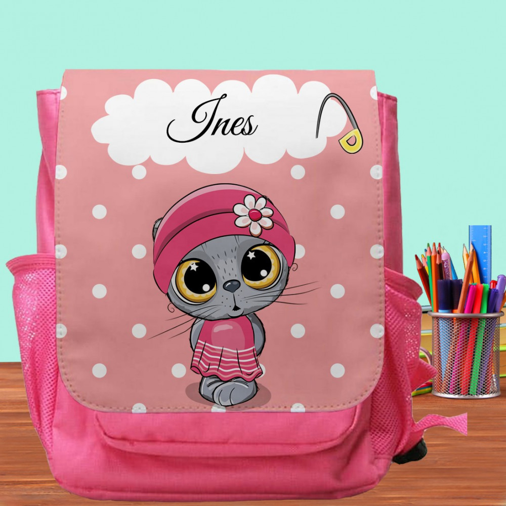Sac à Dos Chat Gris Personnalisé pour Enfant - Cartable Maternelle Rose ...